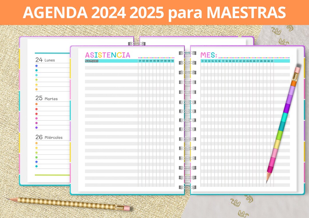 Agenda Escolar 2024 2025 para maestros para imprimir Asistencia ...