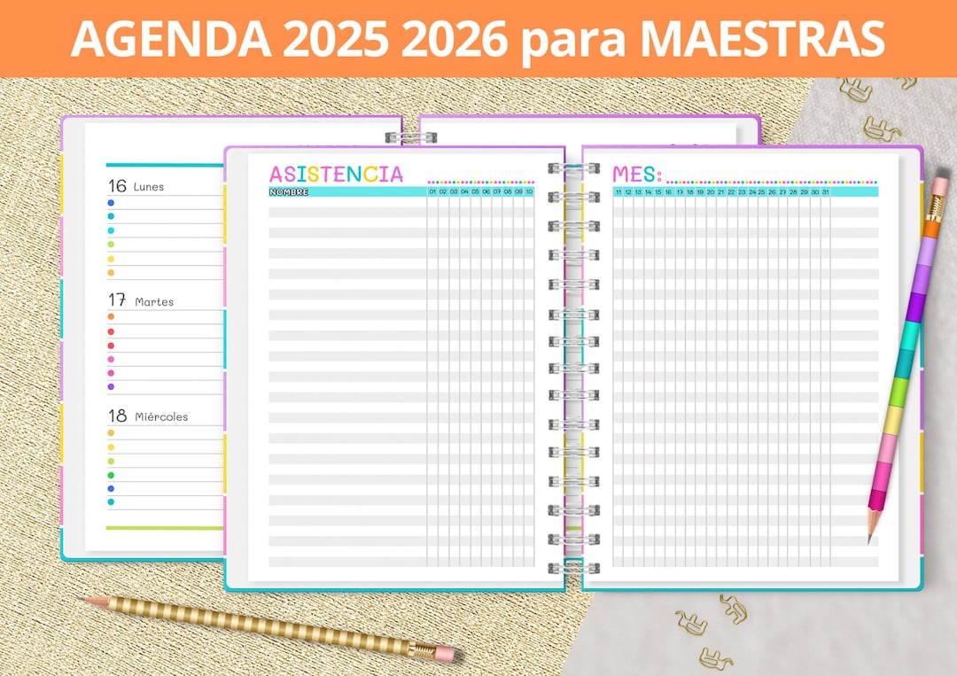 Agenda Escolar 2025 2026 para maestros para imprimir - Asistencia ...