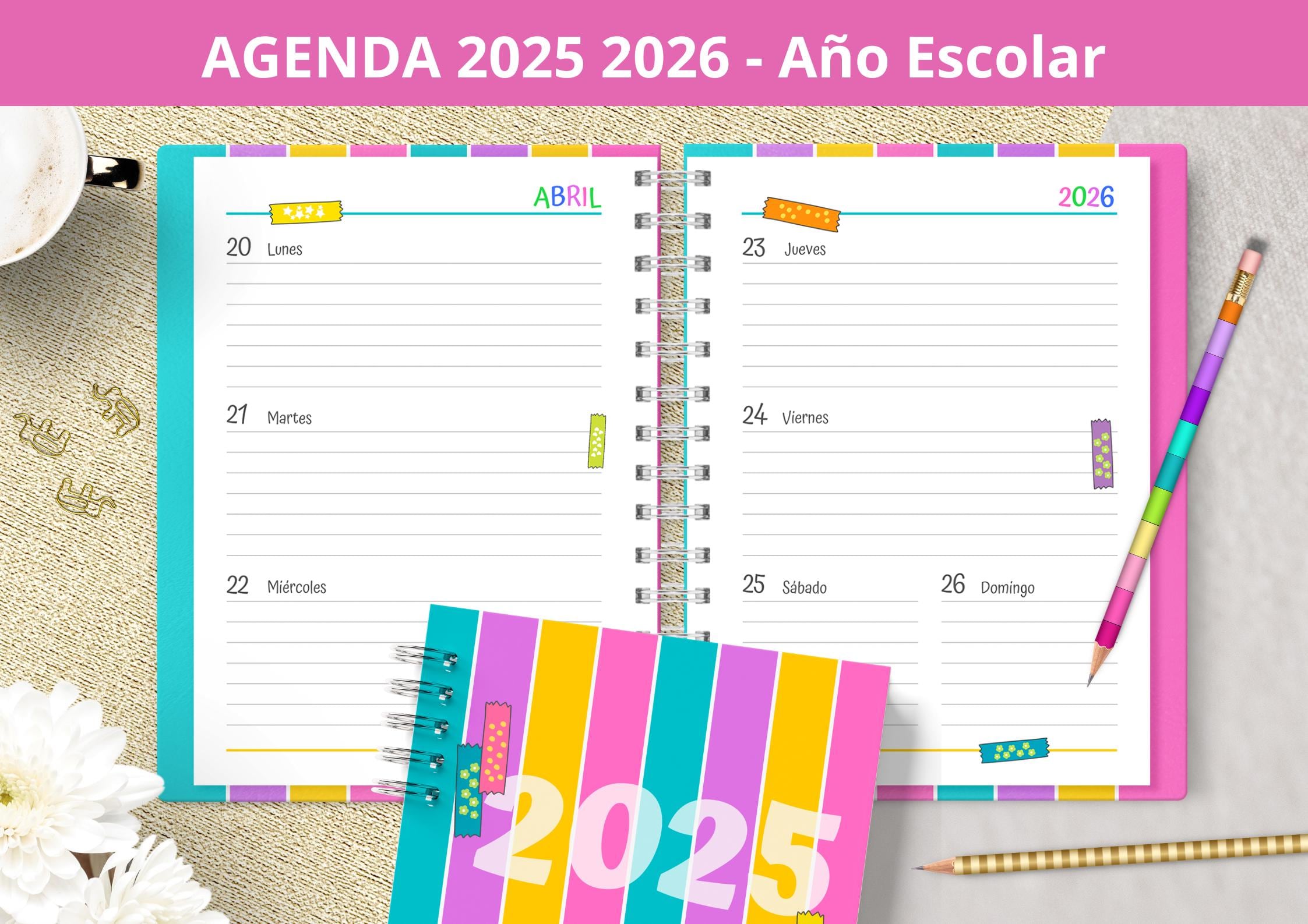 Agenda 2025 2026 - Año Escolar - Imprimible - Agosto a Julio - Vista ...