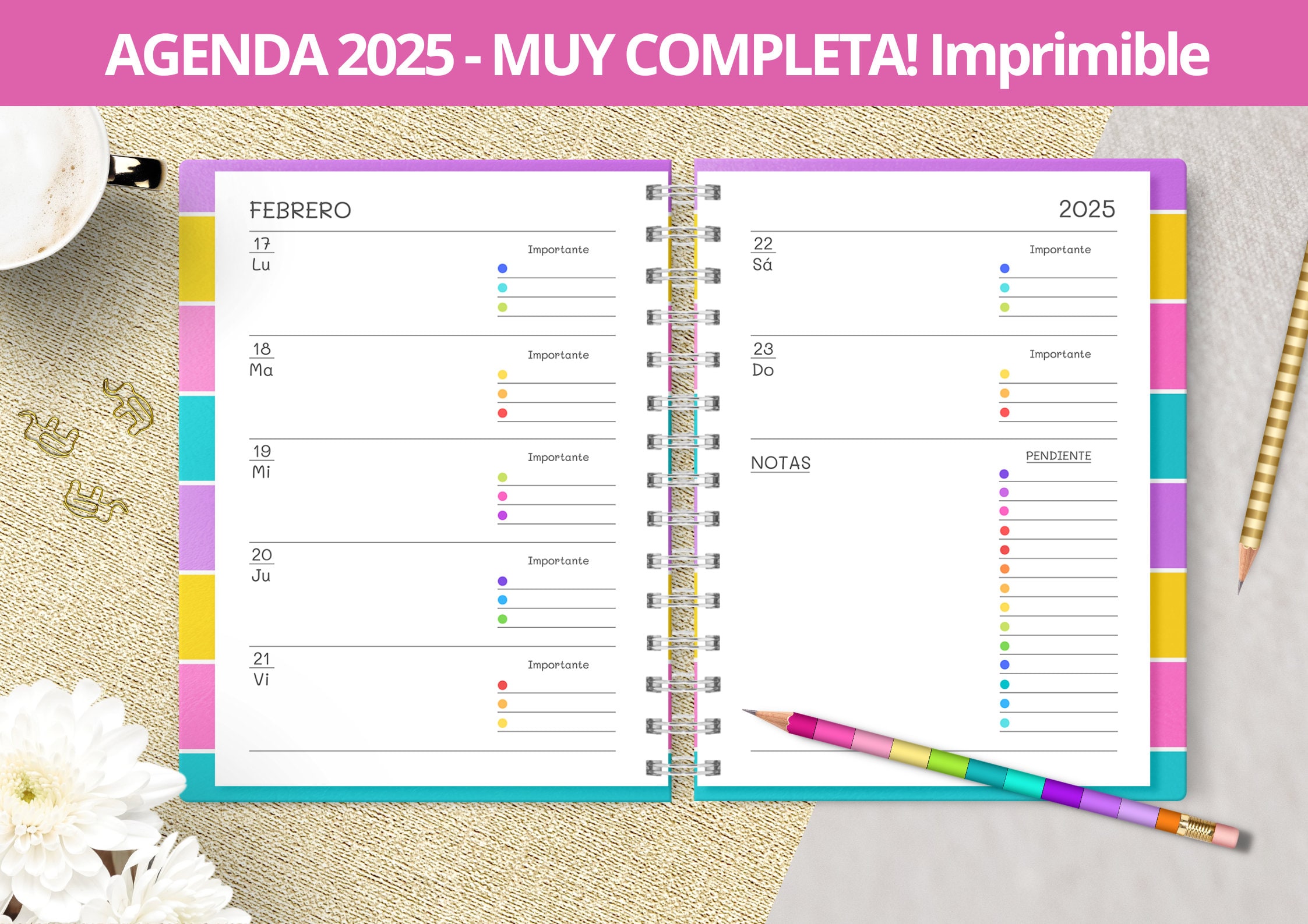 Agenda 2025 Semanal para imprimir Planeadores Mensuales Gastos Notas ...