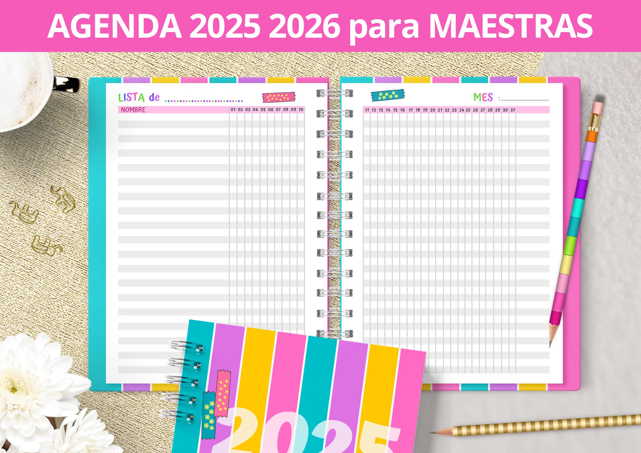 Agenda Escolar 2025 2026 para maestros para imprimir Asistencia ...