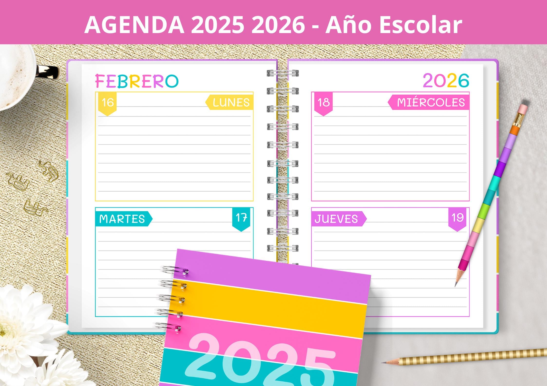 Agenda 2025 2026 - Año Escolar - Imprimible - Agosto a Julio - Dos días ...
