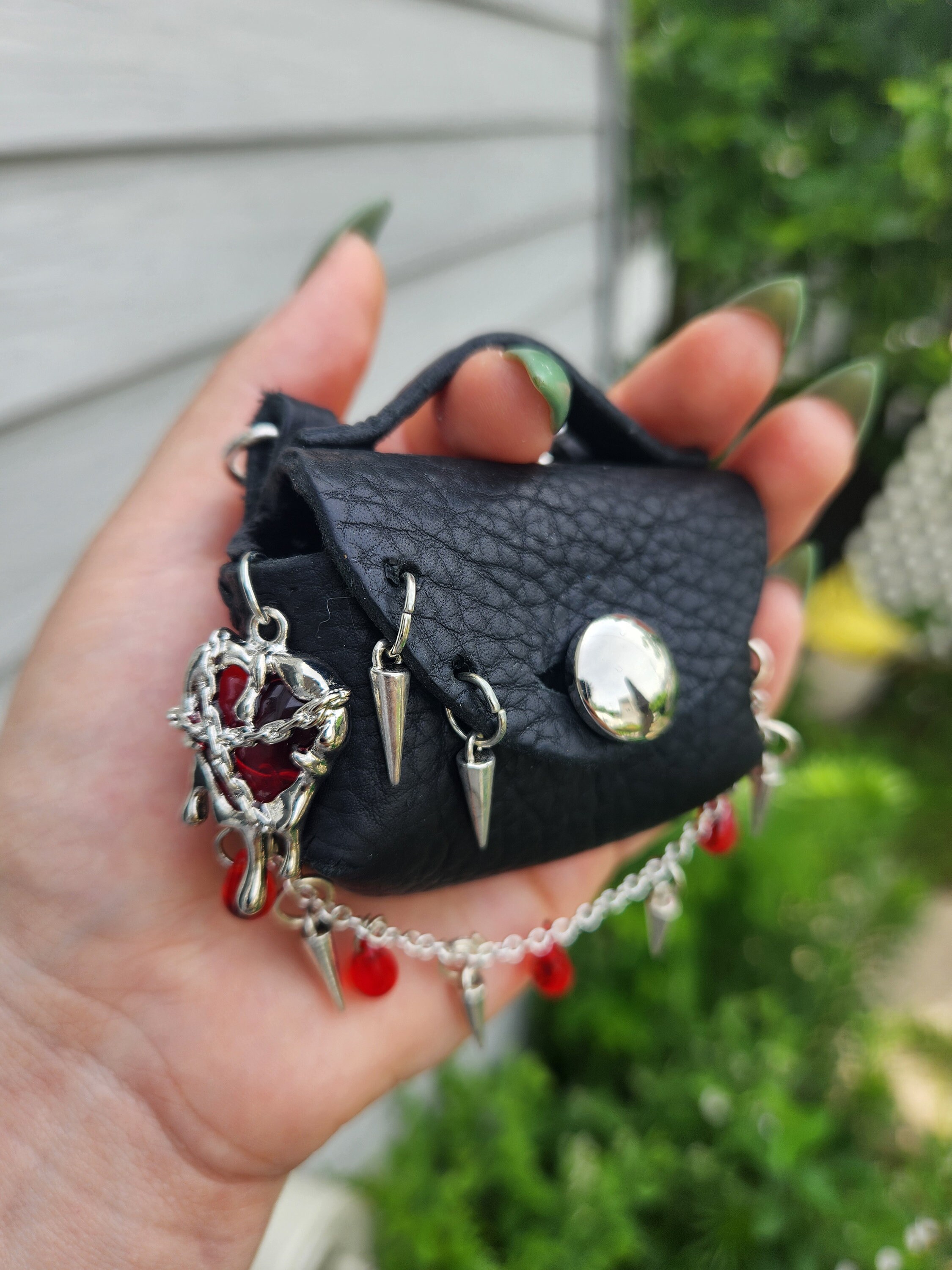 Punk Style Red and Black Leather Pouch - Etsy