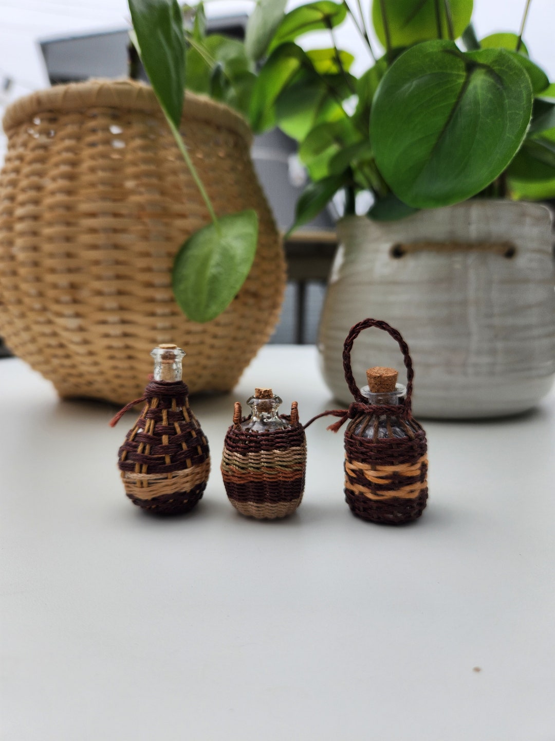 Small Essential Oil Vial Woven Bottle Necklace Pendant or Miniature ...