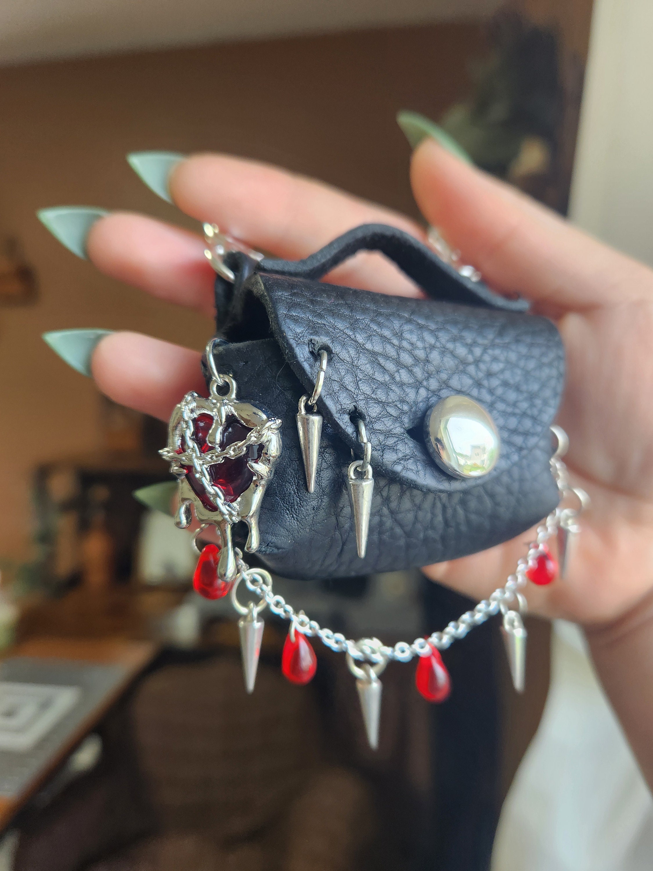 Punk Style Red and Black Leather Pouch - Etsy