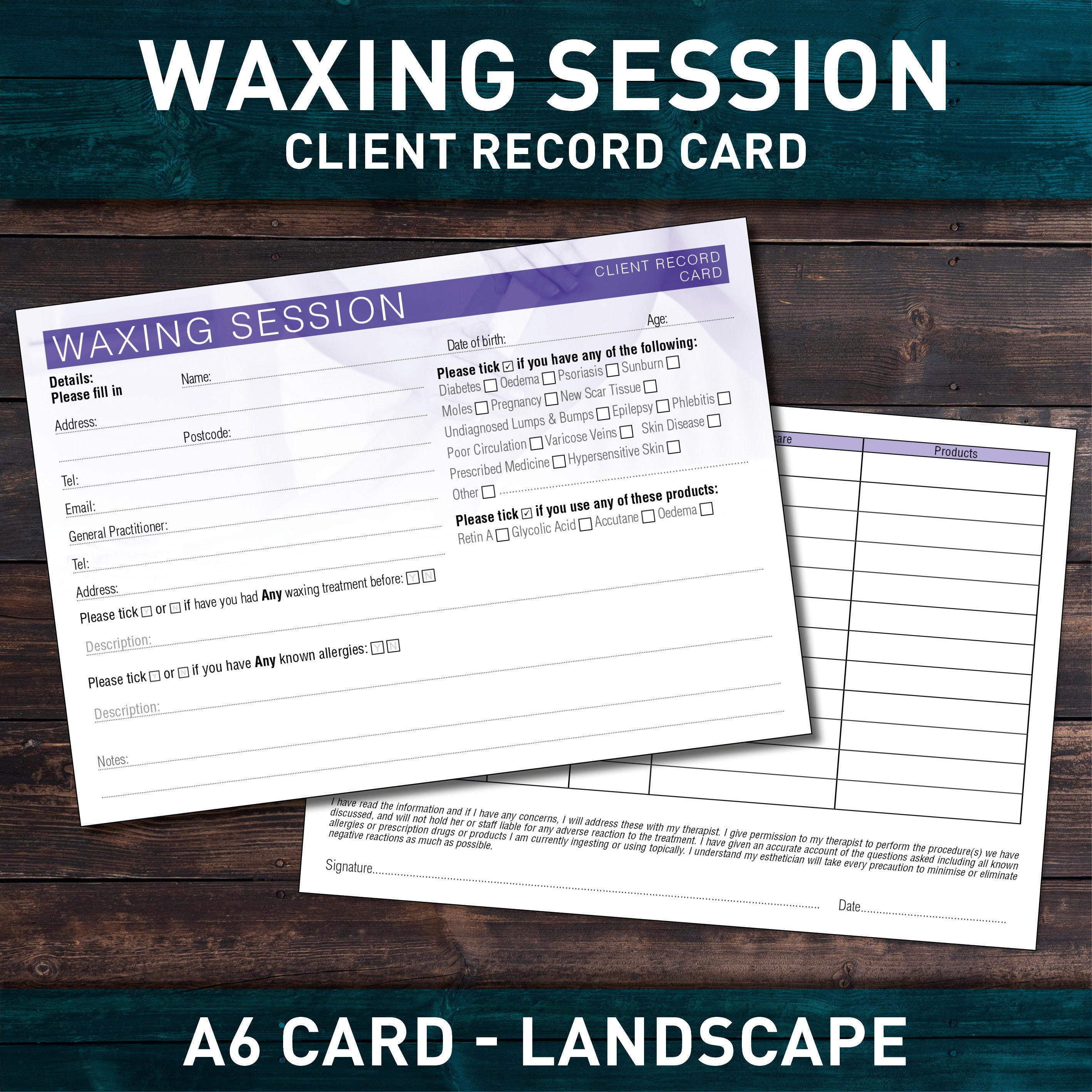 Waxing Client Card / Client Record Card / Treatment - Etsy