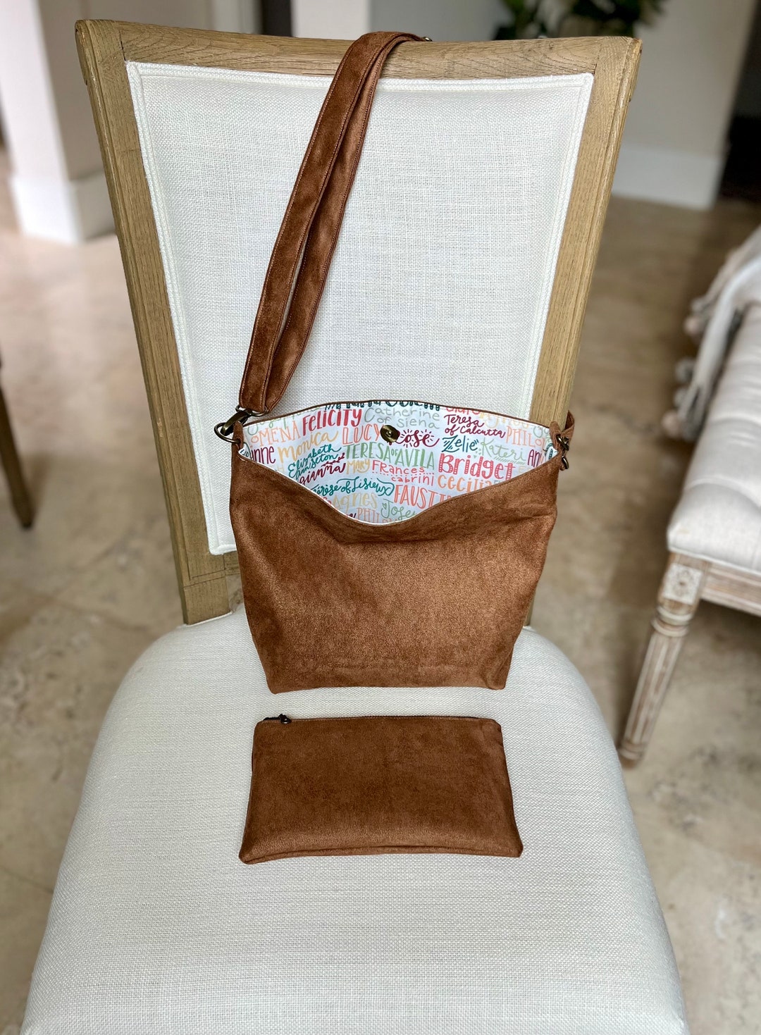 Holy Saints Faux Suede Leather Crossbody Bag, Women's Accessory, Purse ...