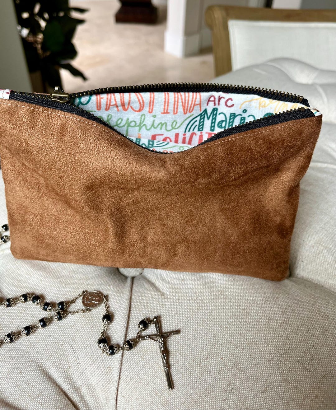 Holy Saints Faux Suede Leather Zippered Pouch, Purse Organzier, Faith ...