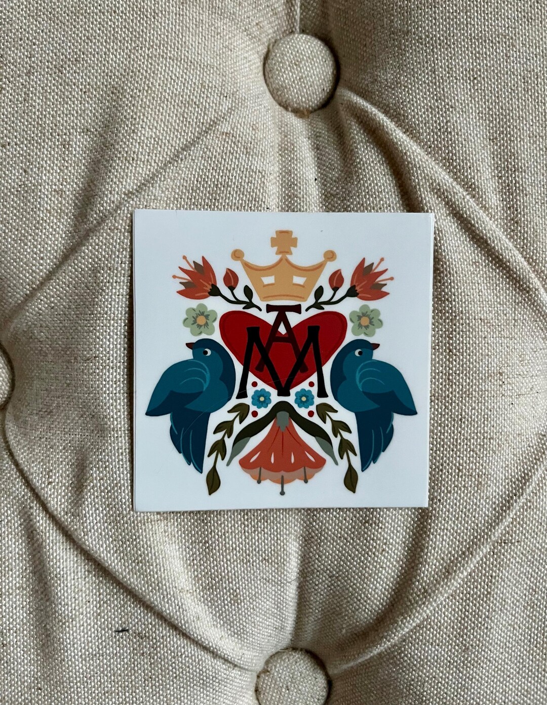 Auspice Maria Folk Art Sticker, 3 X 3", Marian Symbol, Virgin Mary, Catholic Christian Sticker ...