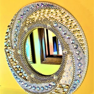 Gold Silver Art Mirror-sparkly Round Mirror-bejeweled Round Mirror wall ...