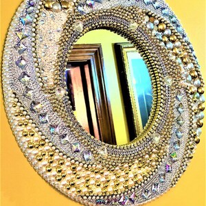 Gold Silver Art Mirror-sparkly Round Mirror-bejeweled Round Mirror wall ...