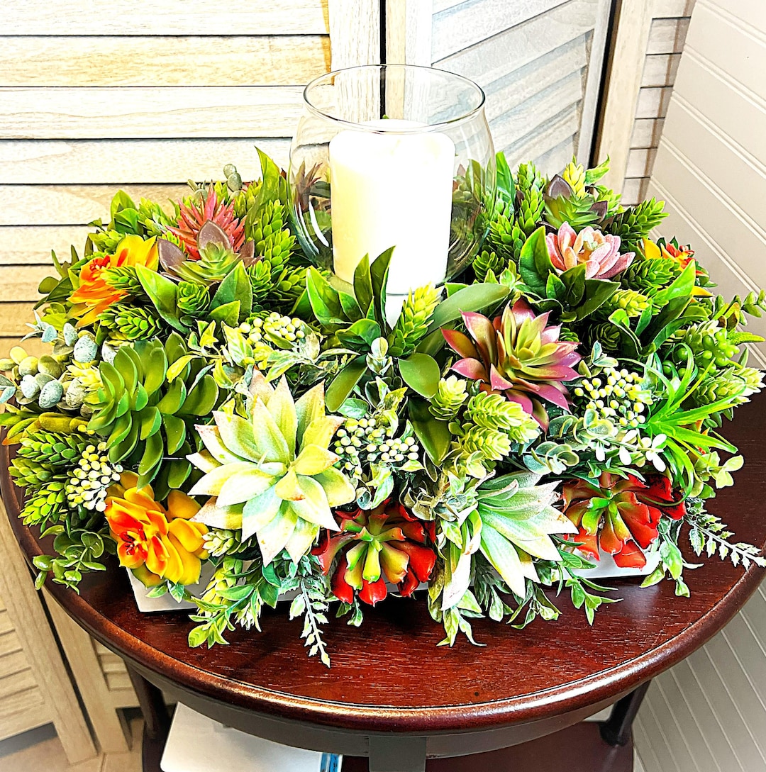 Centerpiece-elegant Natural Succulent Home Dcor- 20"l X10"w With 8 ...
