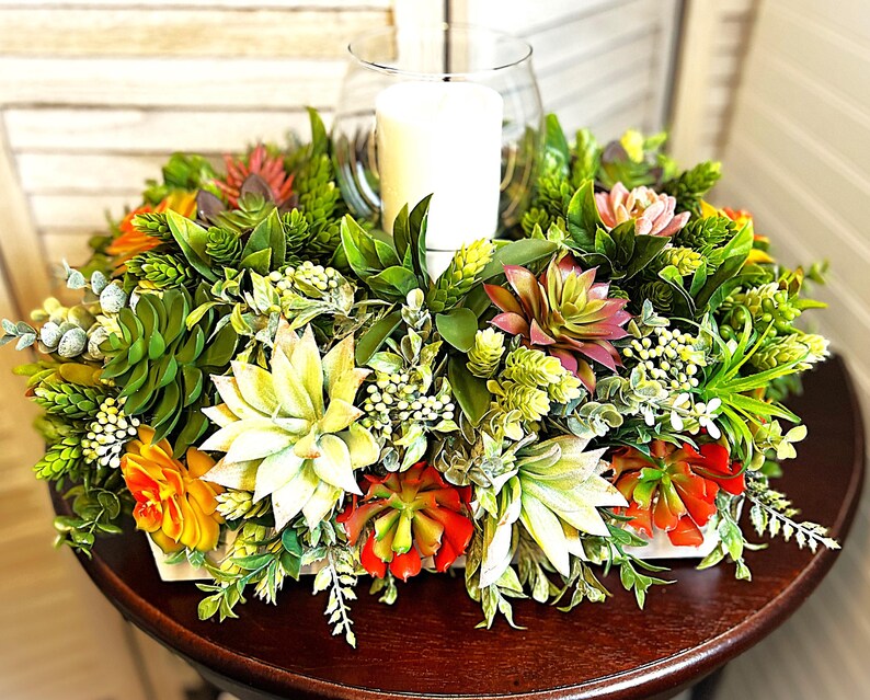 Centerpiece-elegant Natural Succulent Home Dcor- 20"l X10"w With 8 ...