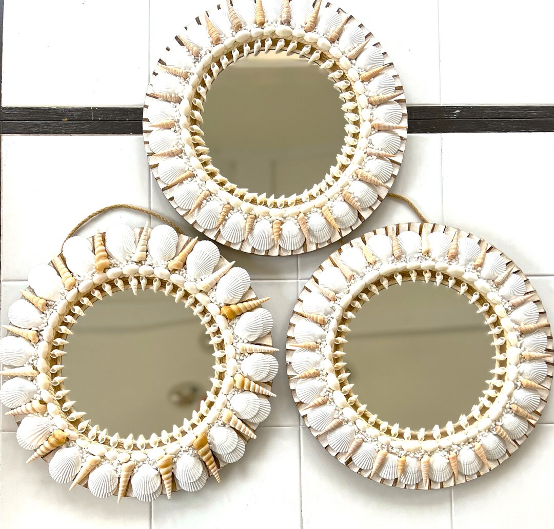 Seashell Mirror, Set of 3 -- 14 Inch Round With 8 " Mirror - Etsy