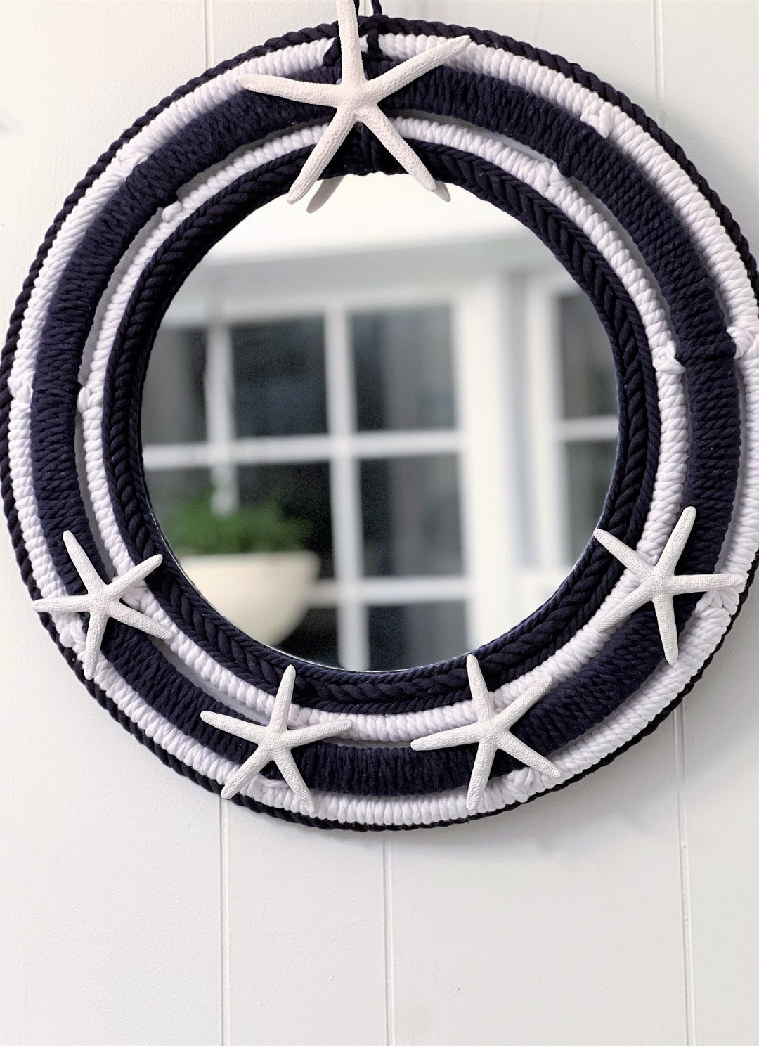 Custom Mirror Coastal Beach Mirror-home Décor White/navy Blue Nautical ...