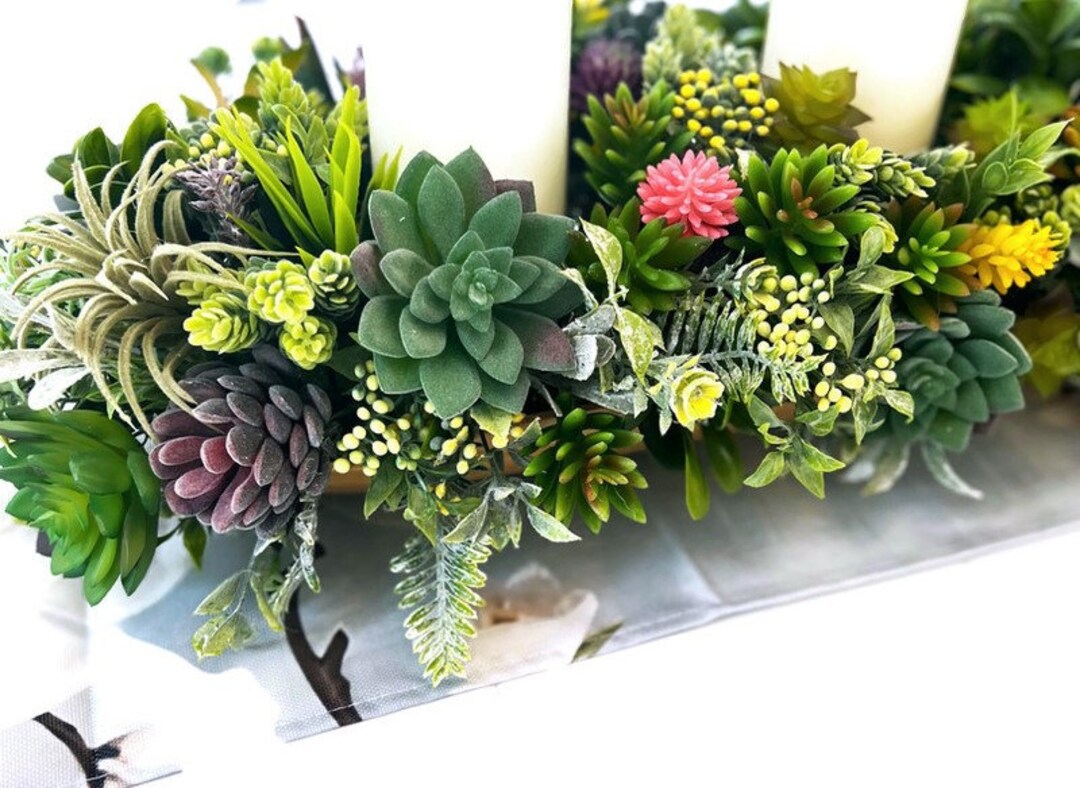 Succulent Glow Tri-candle Centerpiece Home Decor 30 Long X 11 Wide - Etsy