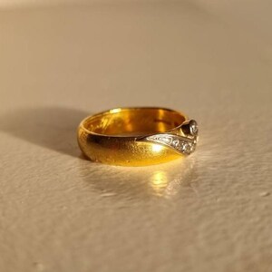 Glowing Late Art Deco 23k Gold Ring With Diamonds Set in 18k White Gold ...
