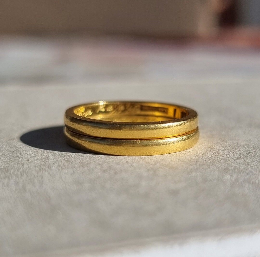 Pair of Vintage 23k Gold Engagement and Wedding Rings, High Karat ...