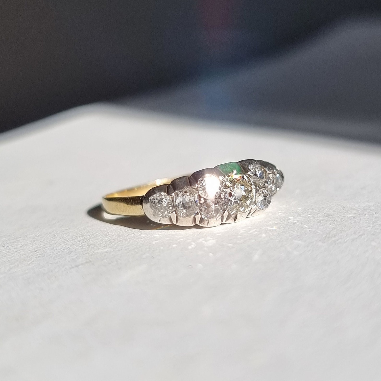 Antique Georgian or Early Victorian Old Mine Cut Diamond Ring, 9-stone ...