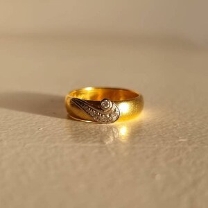 Glowing Late Art Deco 23k Gold Ring With Diamonds Set in 18k White Gold ...