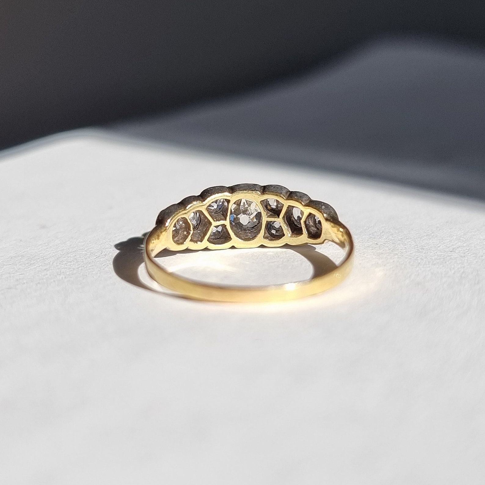 Antique Georgian or Early Victorian Old Mine Cut Diamond Ring, 9-stone ...