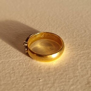 Glowing Late Art Deco 23k Gold Ring With Diamonds Set in 18k White Gold ...