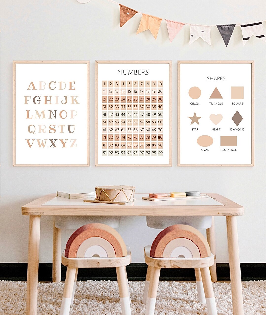 ABC, Numbers, & Shapes Poster, Printable Wall Art, Playroom Art ...