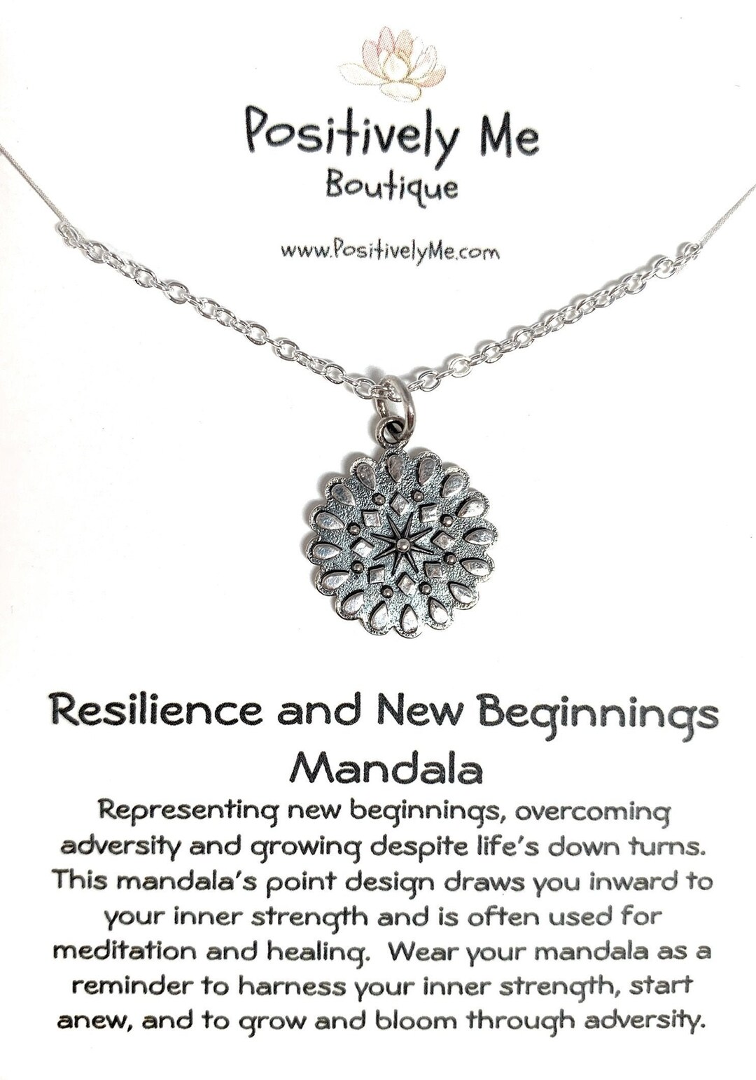 New Beginnings, Sterling Silver Resilience Mandala Necklace Affirmation ...
