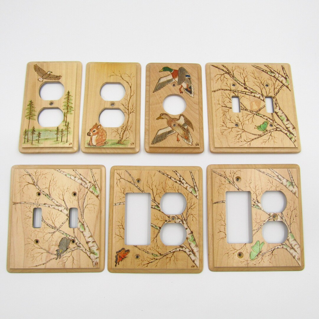 Hand Painted Wood Outlet Light Switch Cover Wall Plate Single Double ...