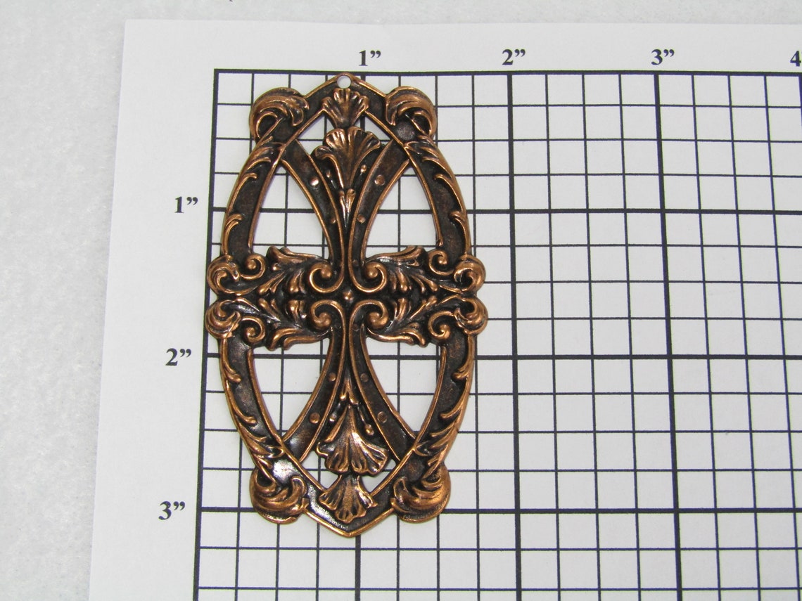 Copper Cross Medallion 3" Backplate Ornate Embellishment Applique ...