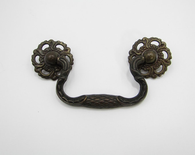 Vintage Drawer Drop Bail Pull - 3” Centers - Antique Aged Brass Ornate ...