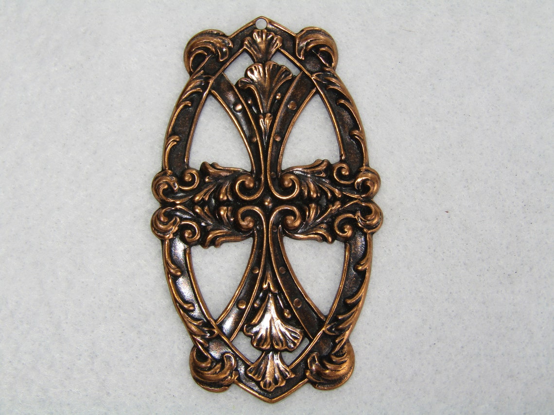 Copper Cross Medallion 3" Backplate Ornate Embellishment Applique ...
