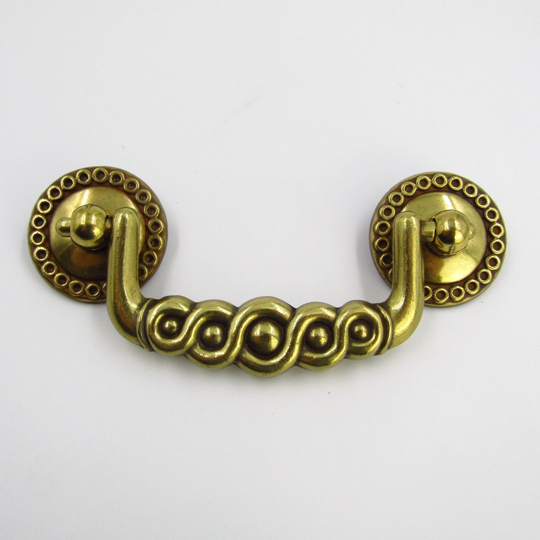 Drop Bail Pull With Round Backplate NOS - 3" Centers X 4.25" Polished ...