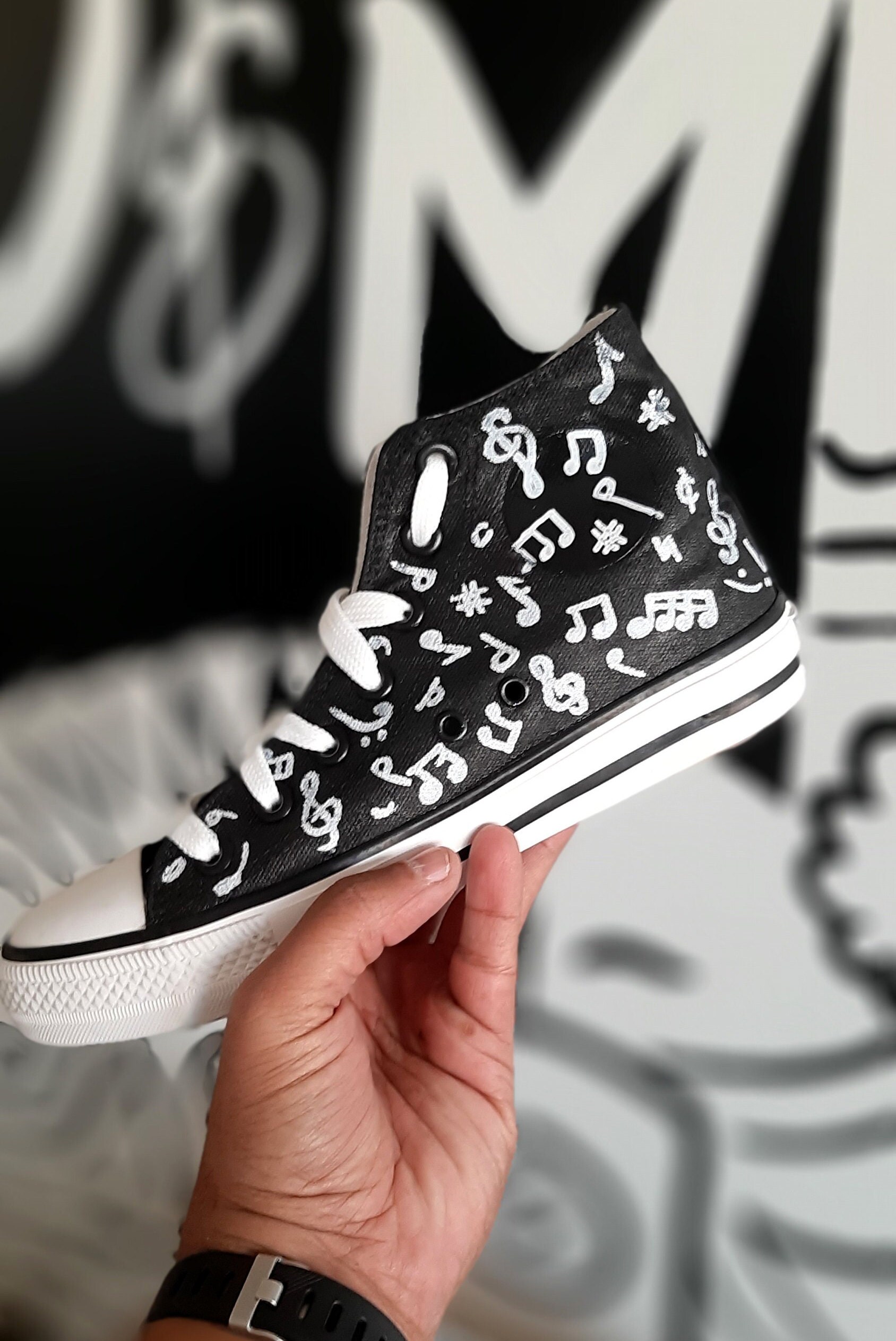 Music Notes Hip Hop Art Custom Sneakers Art Hand Painted Shoes Unisex ...