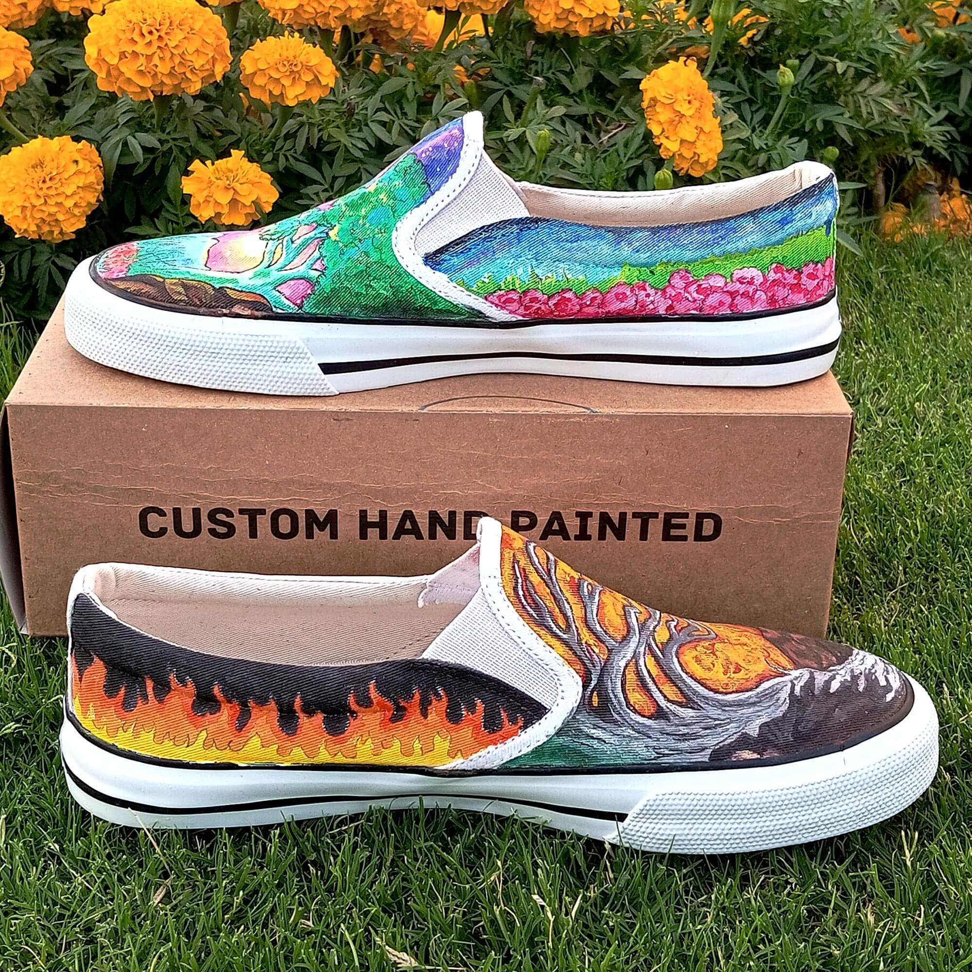 Heaven and Hell Slipon Summer Shoes for Women Custom Vans Painted ...