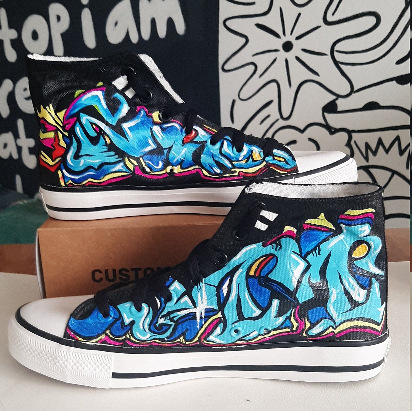 Graffiti Style Art Sneakers for Men Alternative Fashion Chunky Sneakers ...