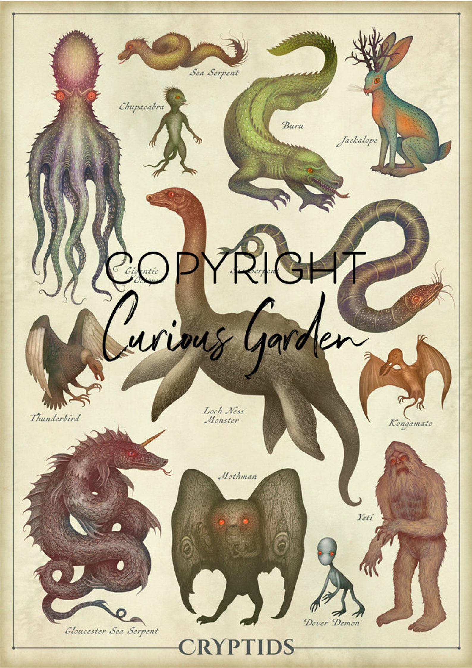 Cryptids, Cryptid Art Print, Cryptids Art, Cryptid Artwork, Cryptozoology - Etsy