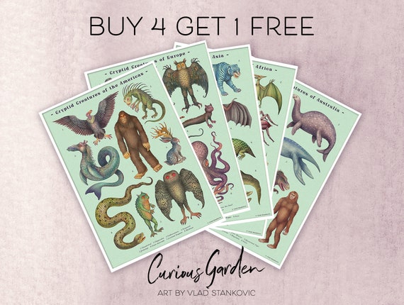 Cryptids Art Prints Collection Buy 4 Get 1 FREE - Etsy