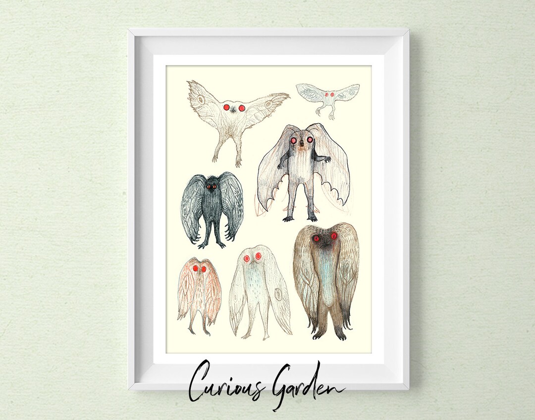 Mothman Sketches Cryptid Art Print - Etsy
