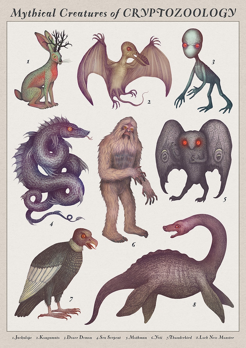 Cryptid Art Print: Mythical Creatures of Cryptozoology - Etsy