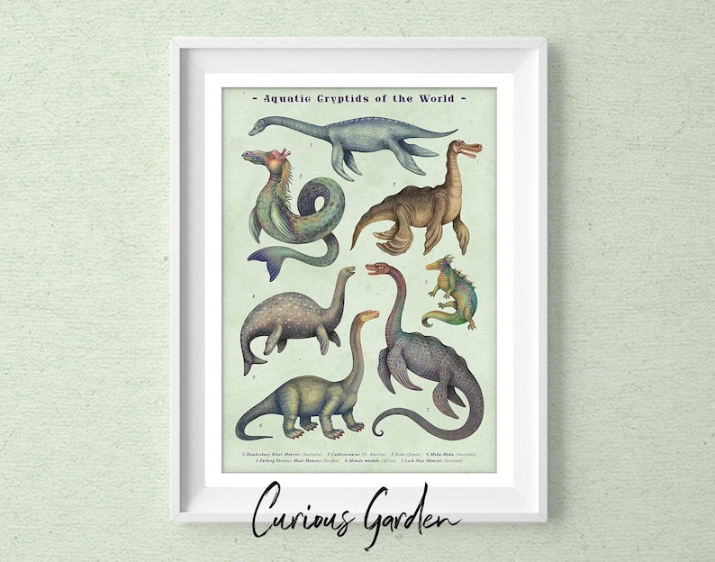 Aquatic Cryptids Art Print: Vintage Style Sea Monsters - Etsy