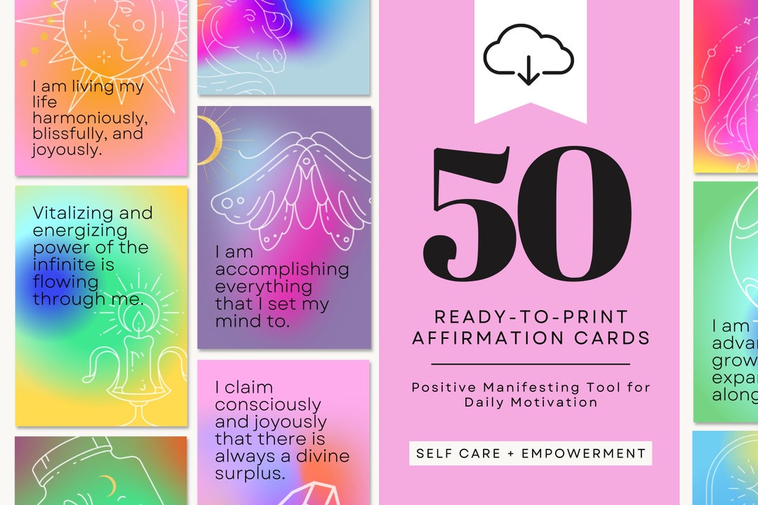 50 Affirmation Cards Digital Download, Mindfulness Affirmations Deck ...