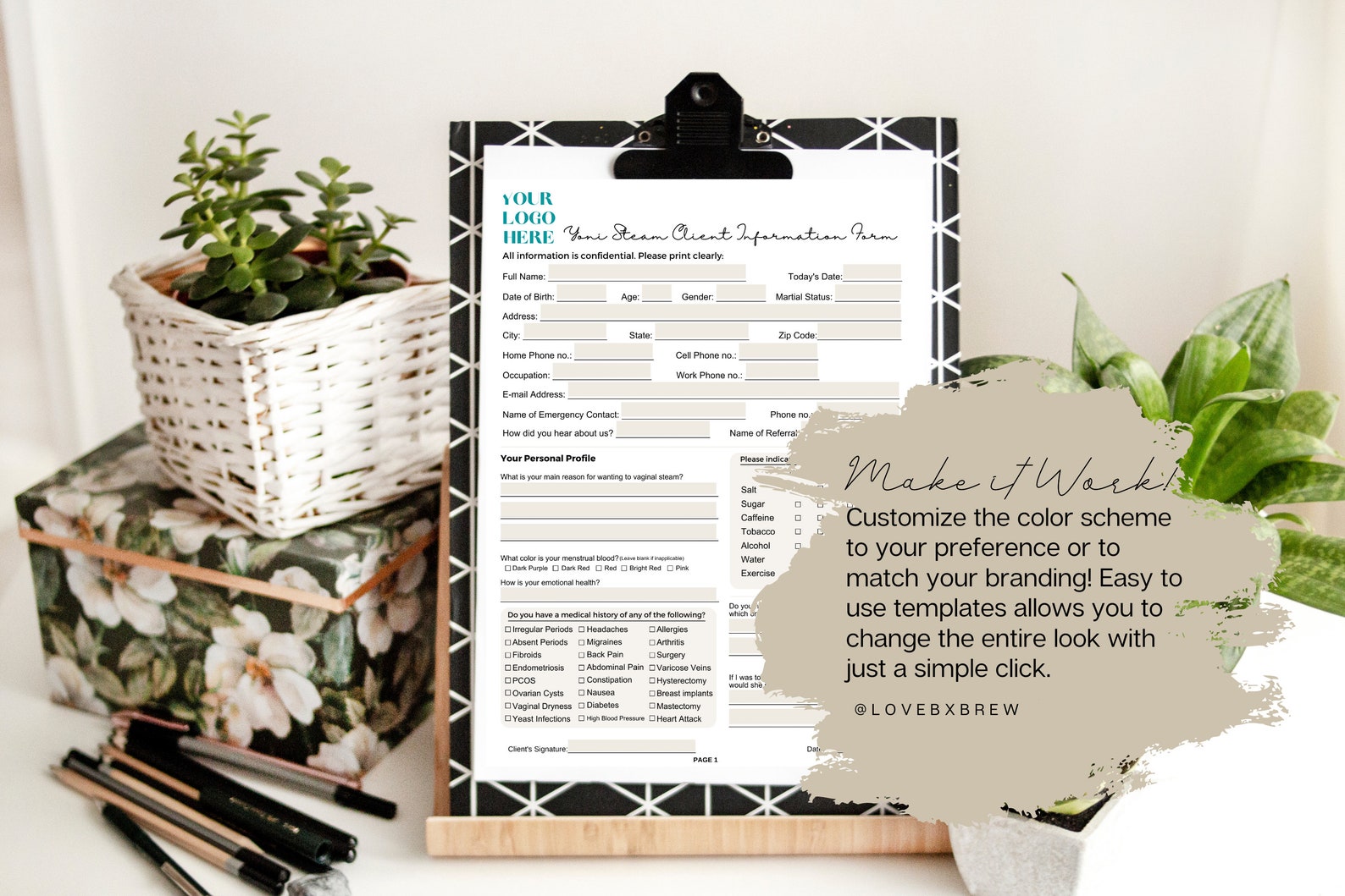 Yoni Steam Intake Editable Forms Customize Printable Downloads on Canva ...