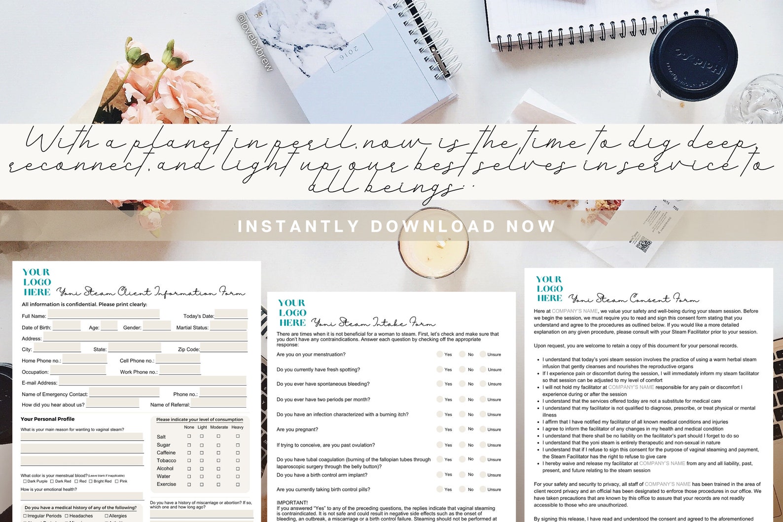 Yoni Steam Intake Editable Forms Customize Printable Downloads on Canva ...