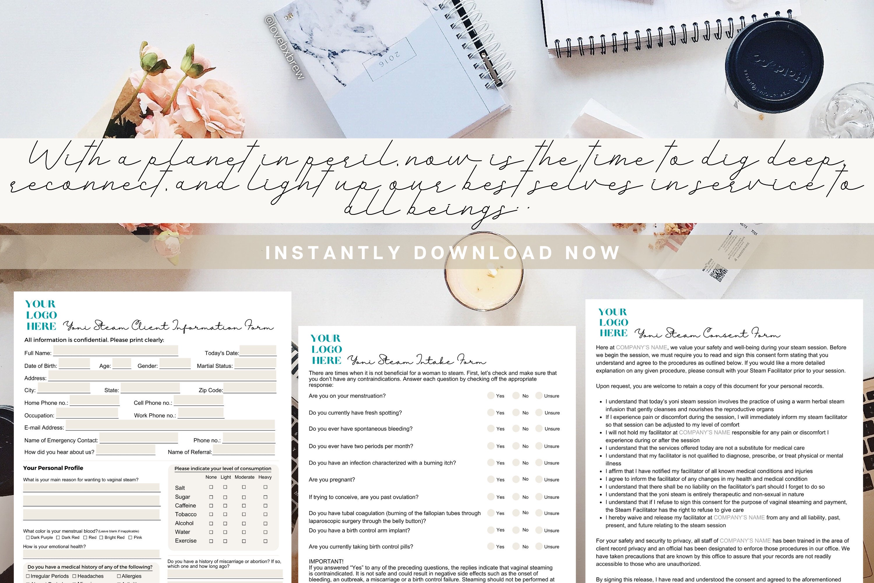 Yoni Steam Intake Editable Forms Customize Printable Downloads on Canva ...