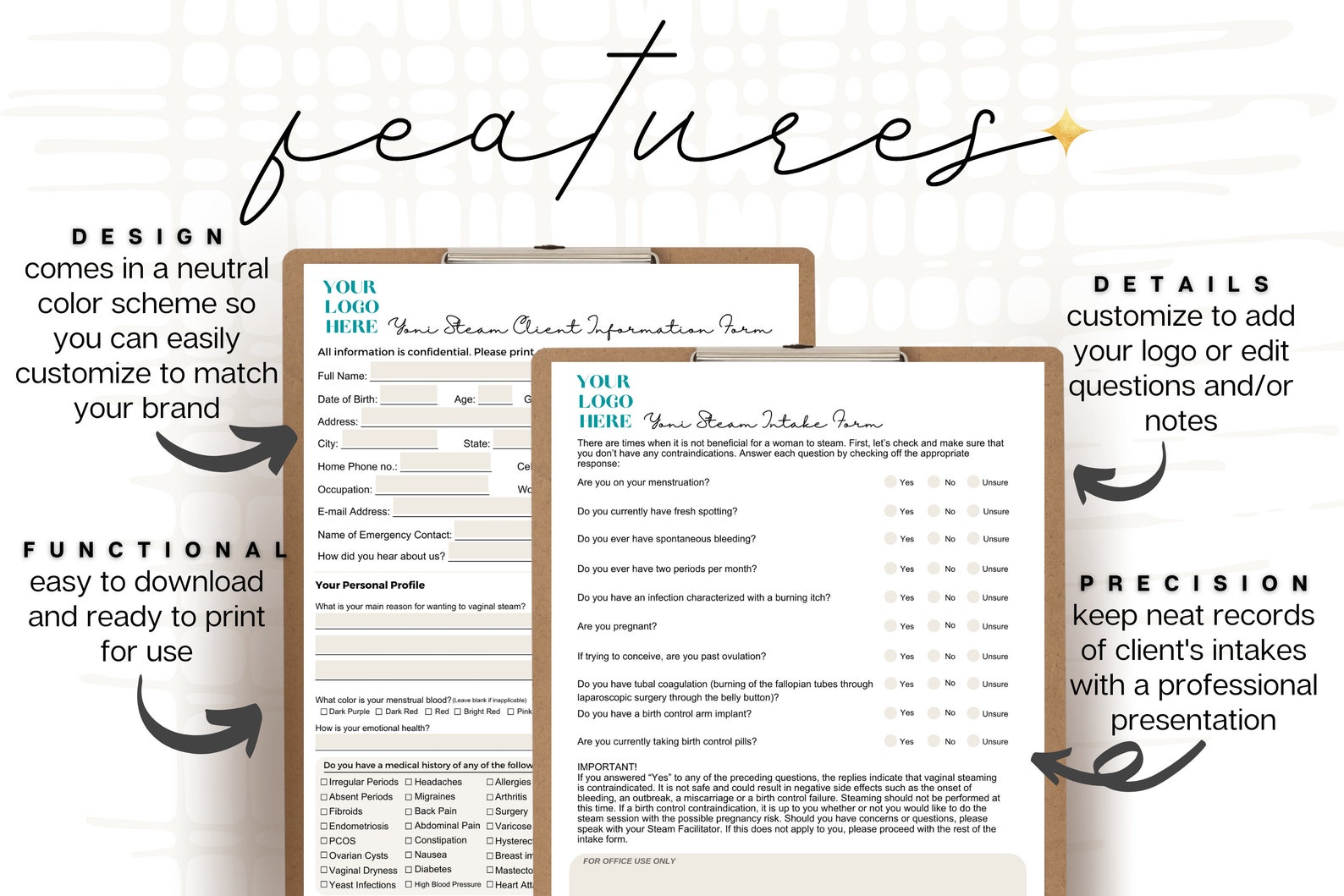 Yoni Steam Intake Editable Forms Customize Printable Downloads on Canva ...
