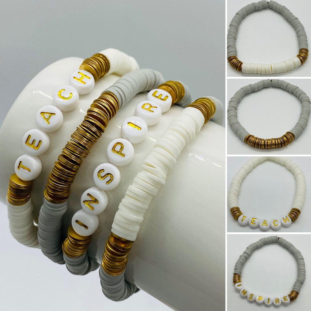 TEACHER Stackable Disc Beaded Bracelets - Etsy