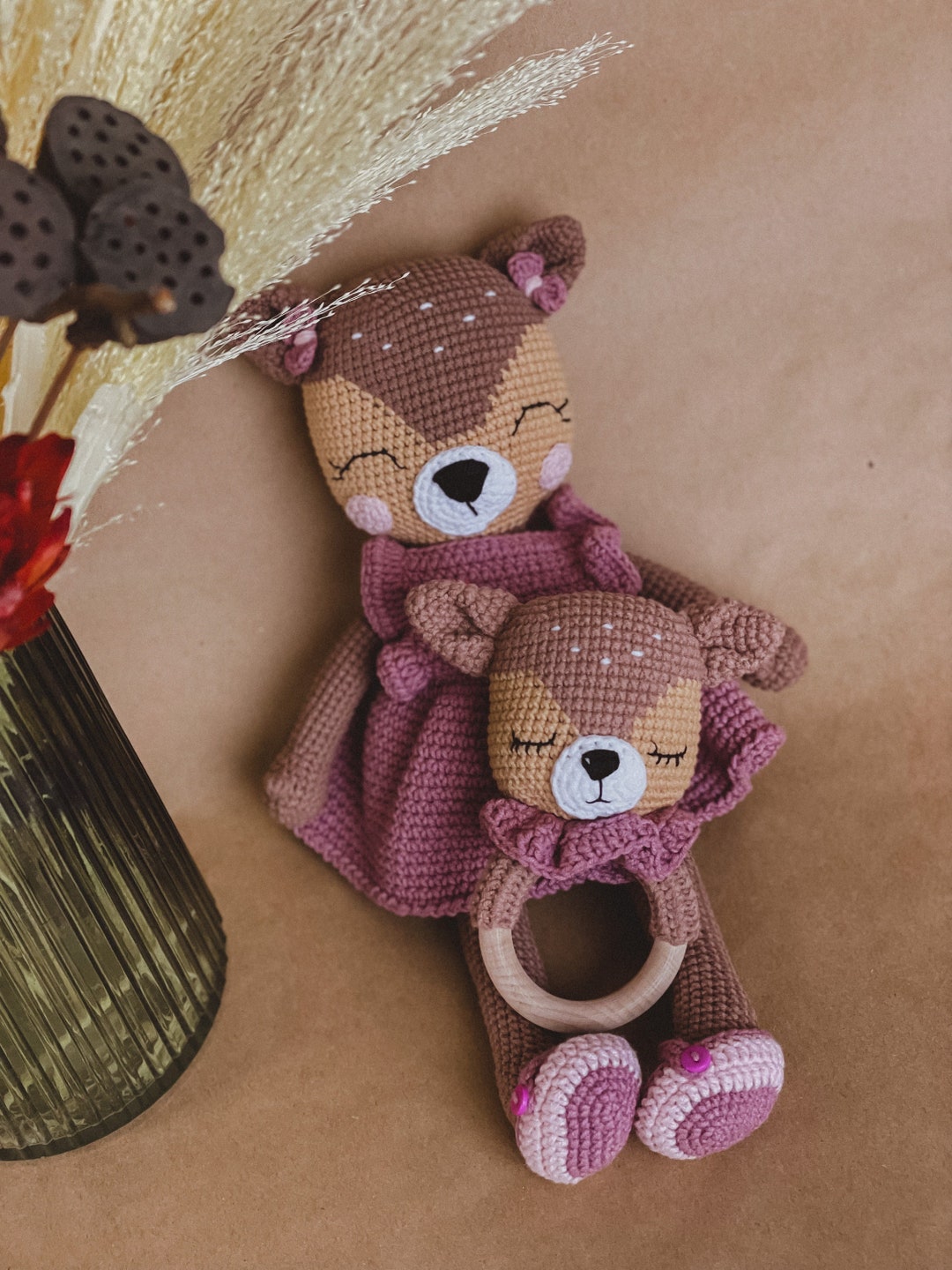 Crochet Deer Rattle Toy Set: Baby Girl Gift Box - Etsy