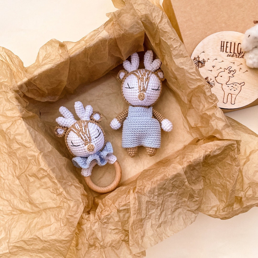 Expecting Mom Baby Boy Gift Deer Toy and Rattle Set Deer Baby Gift Set ...