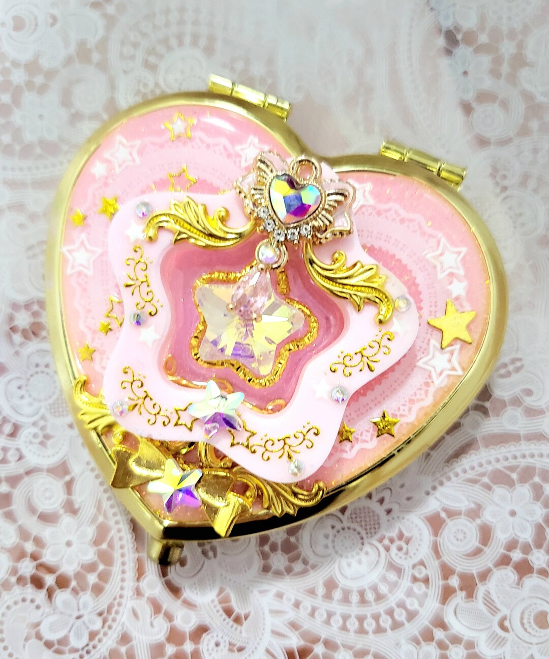 Heart Resin Compact Mirror/ Jewel Compact Mirror / Resin Compact Mirror ...
